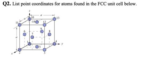 q2 list point coordinates for atoms found in the fcc unit cell below