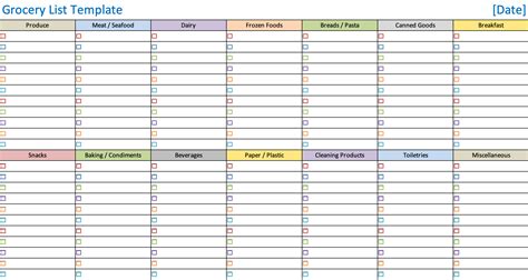 Excel Grocery List Template Grocery List Template Excel Word
