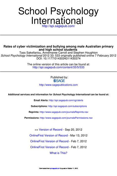 Pdf Rates Of Cyber Victimization And Bullying Among Male Australian