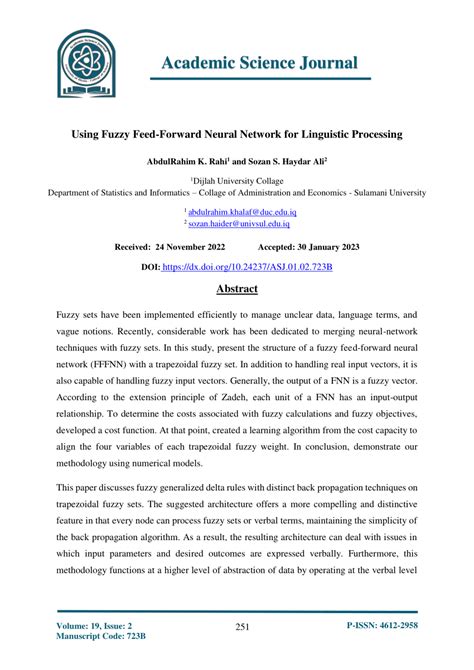 Pdf Using Fuzzy Feed Forward Neural Network For Linguistic Processing