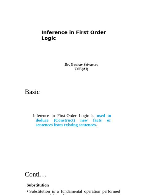 Unit 3 Topic 4 Inference In Fol Pdf First Order Logic Logic