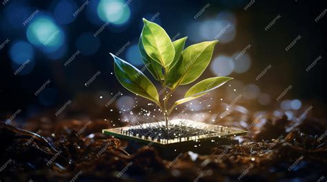 Premium Ai Image A Small Green Plant Sprouting Out Of A Circuit Board