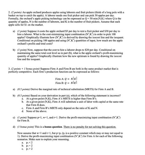 Solved 2 2 Points An Apple Orchard Produces Apples Using
