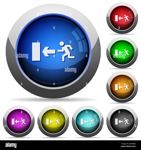 Set Of Round Glossy Exit Buttons Arranged Layer Structure Stock Vector