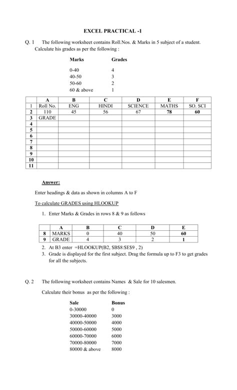 Excel Practical Exercises Hlookup Vlookup Charts