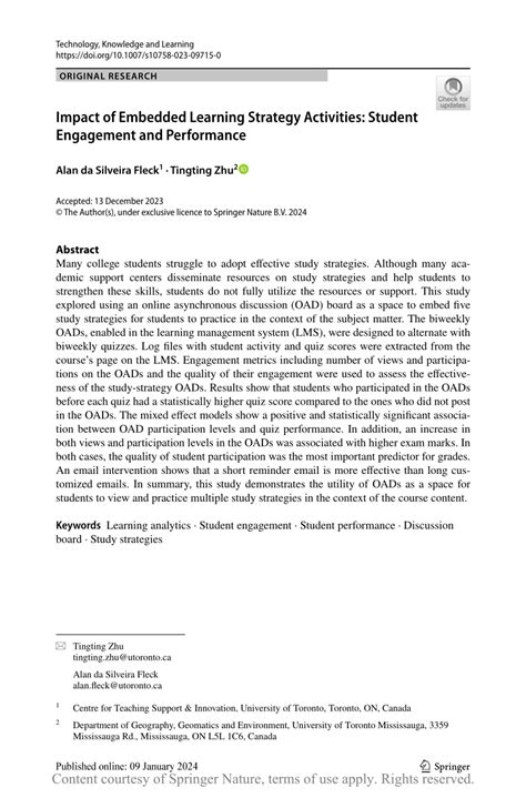 Impact Of Embedded Learning Strategy Activities Student Engagement And