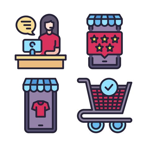 ecommerce icons set customer service smartphone ecommerce add