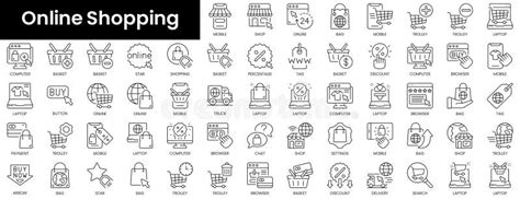 Set Of Outline Online Shopping Icons Minimalist Thin Linear Web Icon Set Stock Vector