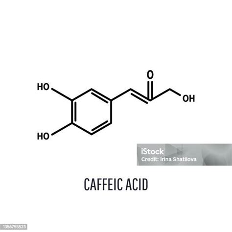 카페인산 C9h8o4 분자 구조 흰색 배경에 골격 화학 공식 벡터 일러스트 산성에 대한 스톡 벡터 아트 및 기타 이미지 산성