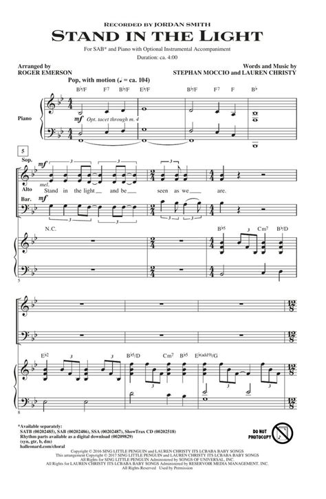 Roger Emerson Stand In The Light Sheet Music Notes Chords Sheet