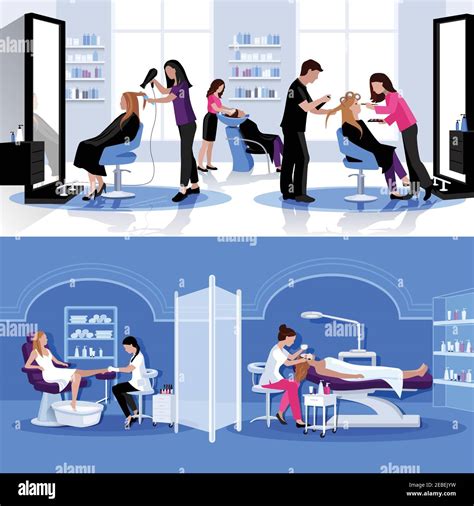 Beauty Salon Colorful Composition With Haircut Styling Pedicure