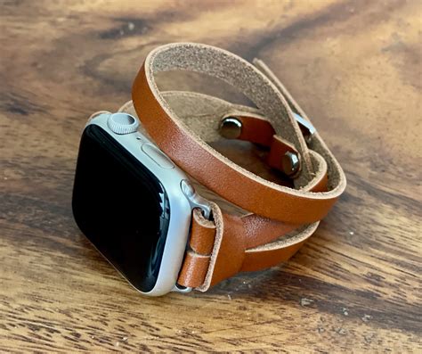 Double Wrap Brown Leather Apple Watch Band 38mm 40mm 41mm 42m 44mm