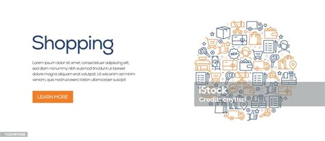 라인 아이콘이 있는 쇼핑 관련 배너 템플릿입니다 광고 헤더 웹 사이트에 대 한 현대 벡터 일러스트 배경 주제에 대한 스톡 벡터 아트 및 기타 이미지 Istock