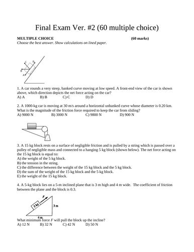 final exam physics grade 12 sph4u physics exam 60 multiple choice with