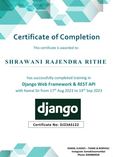 Shrawani Rithe On Linkedin I Finished My Django Web Framework And Rest Api Course With Kamal