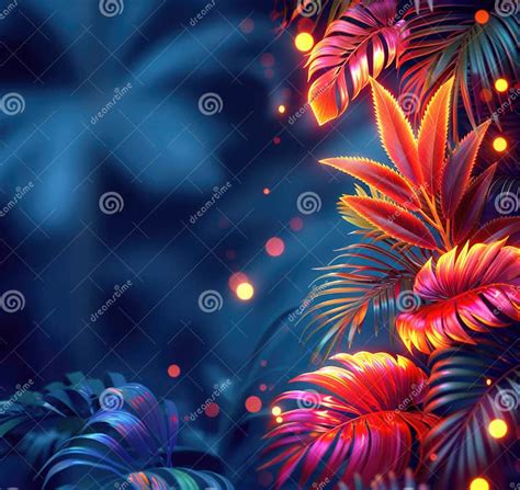 Tropical And Palm Leaves In Vibrant Gradient Holographic Neon Colors