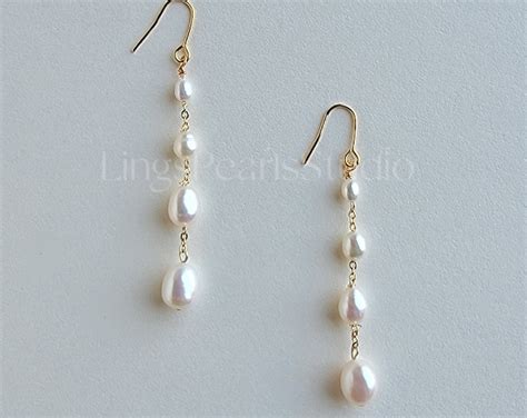 Freshwater Dropping Pearl Earrings 14k Gold Filled Dangle Earring With Different Sizes Real