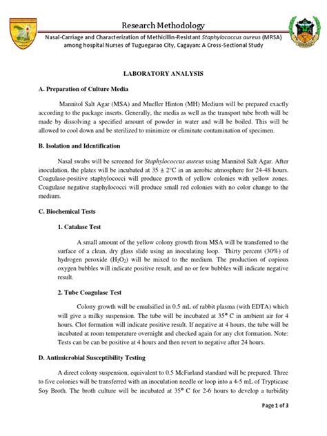 Mrsa Isolation Procedure Staphylococcus Aureus Methicillin