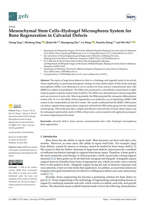 Pdf Mesenchymal Stem Cells Hydrogel Microspheres System For Bone Regeneration In Calvarial Defects