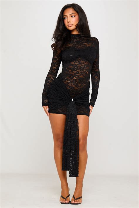 Black Mesh Long Sleeve Dresses