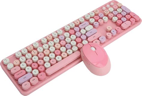 Cute Keyboard Mouse Combo 2 4g Cordless Full Size Round Keycap Colorful Keyboards