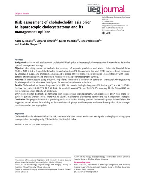 Pdf Risk Assessment Of Choledocholithiasis Prior To Laparoscopic Cholecystectomy And Its