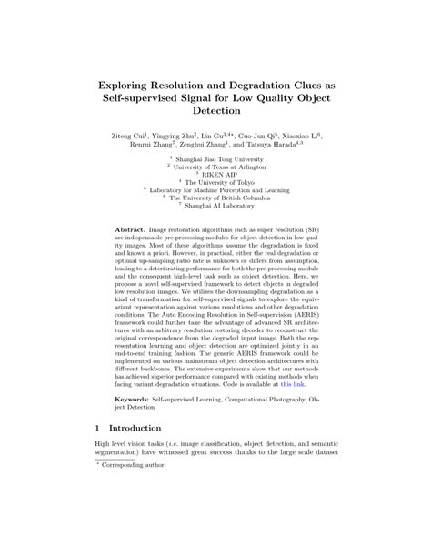 Pdf Exploring Resolution And Degradation Clues As Self Supervised Signal For Low Quality