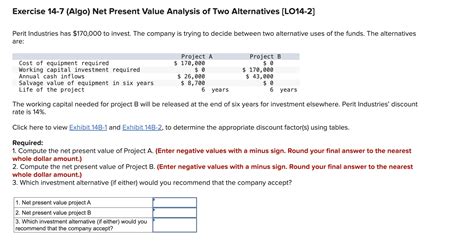 solved exercise 14 7 algo net present value analysis of