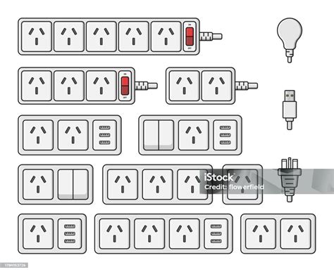 전원 콘센트 플러그 확장 Stip 스위치 중국어 유형 I 벡터 평면 그림 설정 0명에 대한 스톡 벡터 아트 및 기타 이미지 0명 1형근육섬유 가득 찬 Istock
