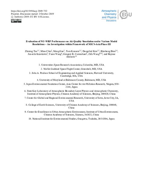 Pdf Evaluation Of Nu Wrf Performance On Air Quality Simulation Under
