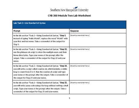 CYB 300 Module Two Lab Worksheet CYB 300 Module Two Lab Worksheet Lab Task 2Use Standard Sh