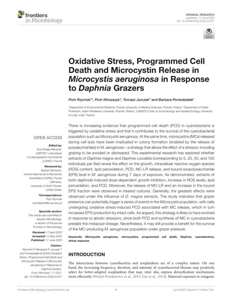 Pdf Oxidative Stress Programmed Cell Death And Microcystin Release