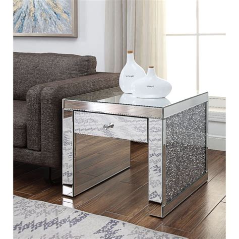 End Table Mirrored And Faux Diamonds Square Bedside Table Mirrored