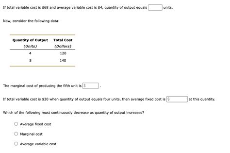 solved if total variable cost is 68 ﻿and average variable
