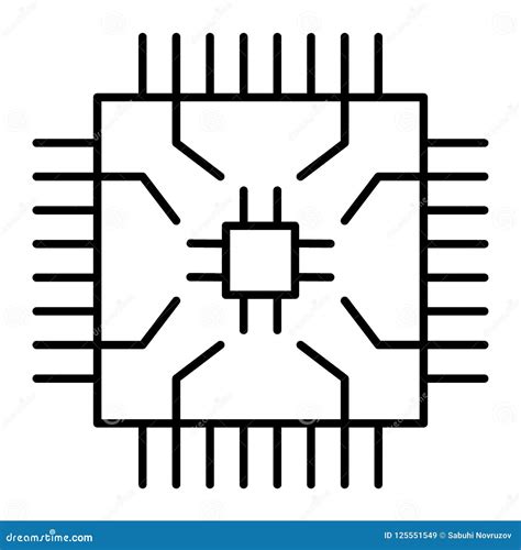 Microchip Thin Line Icon Cpu Vector Illustration Isolated On White Stock Vector Illustration