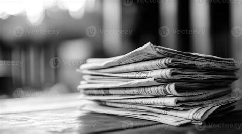 This Vintage Black And White Image Of Stacked Newspapers Captures The Essence Of Traditional