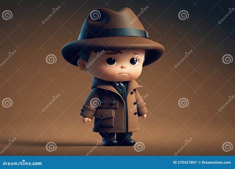 Cute Detective Boy In Hat And Coat Generative Ai Stock Illustration