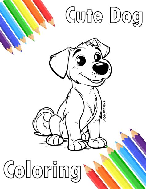 아이들을 위한 귀여운 개 색칠 페이지 프리미엄 벡터