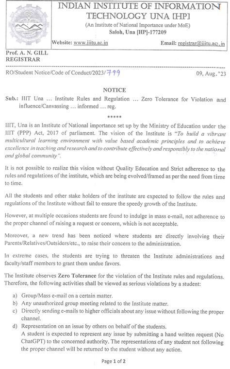 Adminstration Of Iiit Una R India