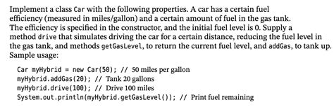 Solved Implement A Class Car With The Following Properties Chegg