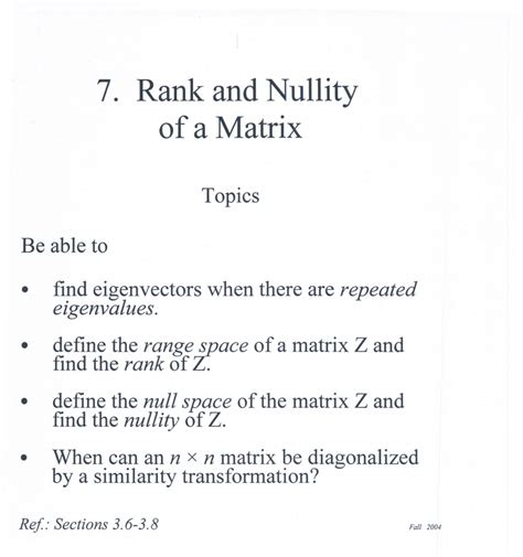 Rank And Nullity Of Matrix Lecture Slides Ecse 6400 Docsity