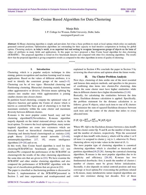 Sine Cosine Based Algorithm For Data Clustering Pdf Cluster