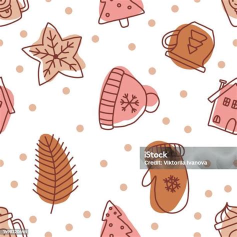 크리스마스 트리 모자 벙어리 장갑 집이 있는 크리스마스 배경 직물 포장지 및 기타 장식용 겨울에 대한 스톡 벡터 아트 및 기타 이미지 Istock