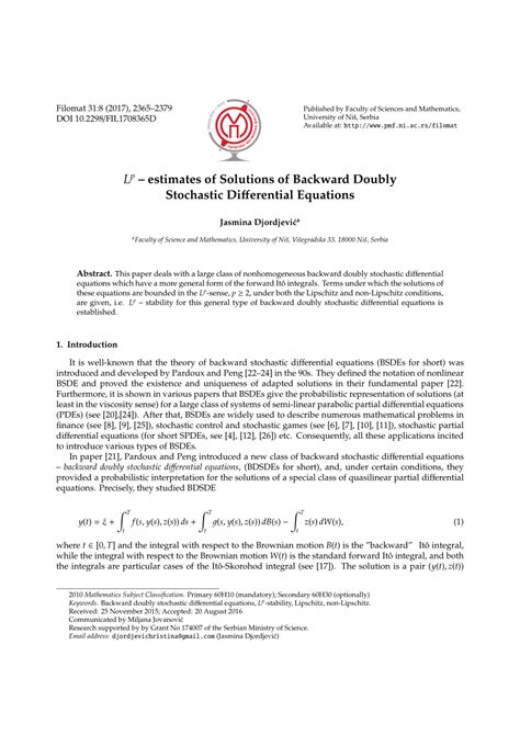 Pdf Lp Estimates Of Solutions Of Backward Doubly Stochastic