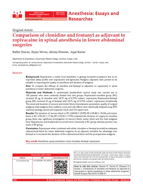 Comparisonofclonidineandfentanylasadjuvant28 Pdf Anesthesia