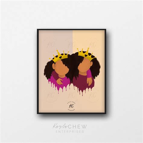 Two Young Queens Sisters Art Printable Afro Art Printable Wall Art