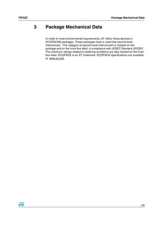Original COMPLEMENTARY SILICON POWER TRANSISTORS TIP TIP C TO F New STMicroelectronics PDF