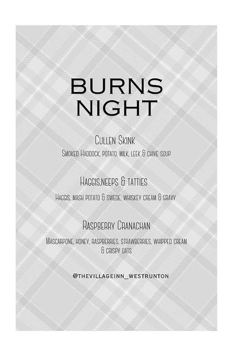 Burns Night Menu The Village Inn