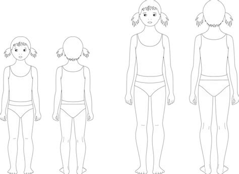 Mädchen Im Alter Von 6 Und 10 Jahren Vektorillustration Vorne Und