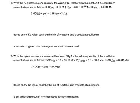 Solved Write The Kc Expression And Calculate The Value Of Chegg Com
